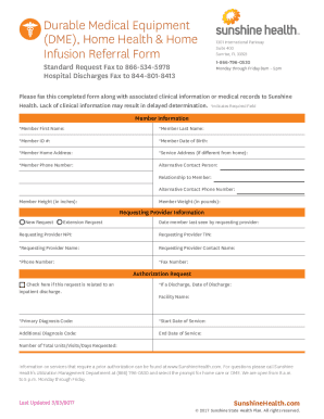 Fillable Online Durable Medical Equipment (DME), Home Health & Home Infusion Referral Form ...