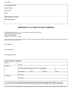 Sample subpoena to attend to give evidence - plaintiff - local court ...