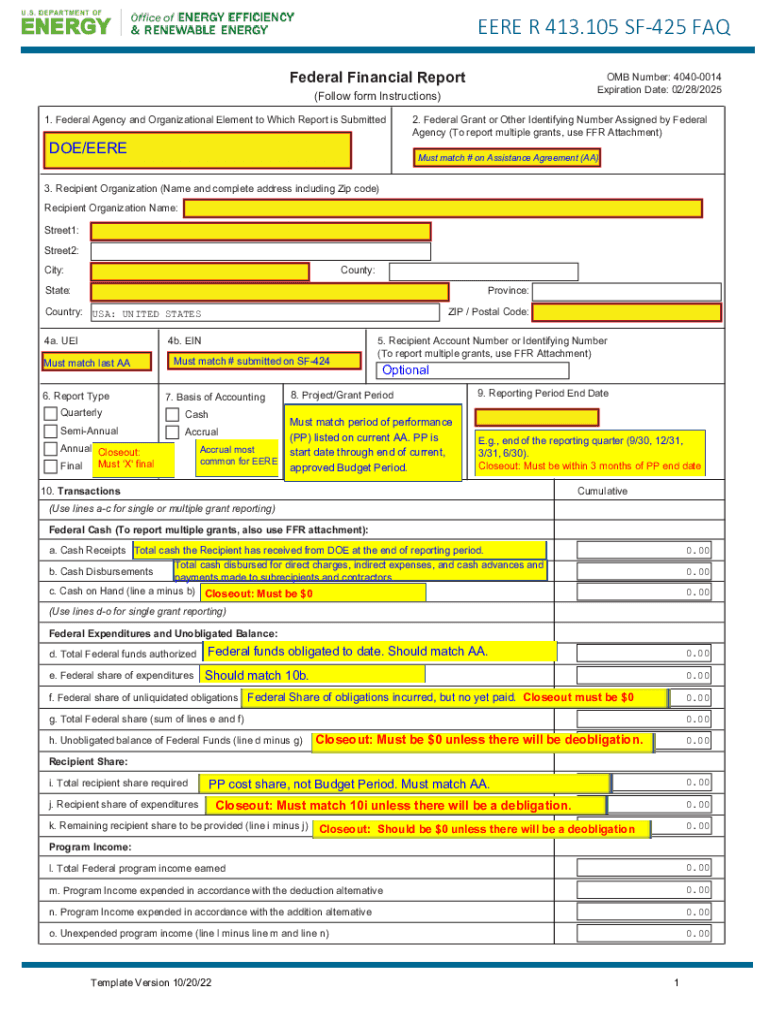 Fillable Online SF-425 Federal Financial Report. The SF-425 FAQ is a ...