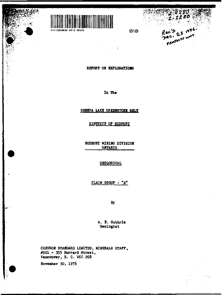 Fillable Online GEOL PROSP SAMPLING RPT. GEOLOGICAL, ASSAYING AND ...