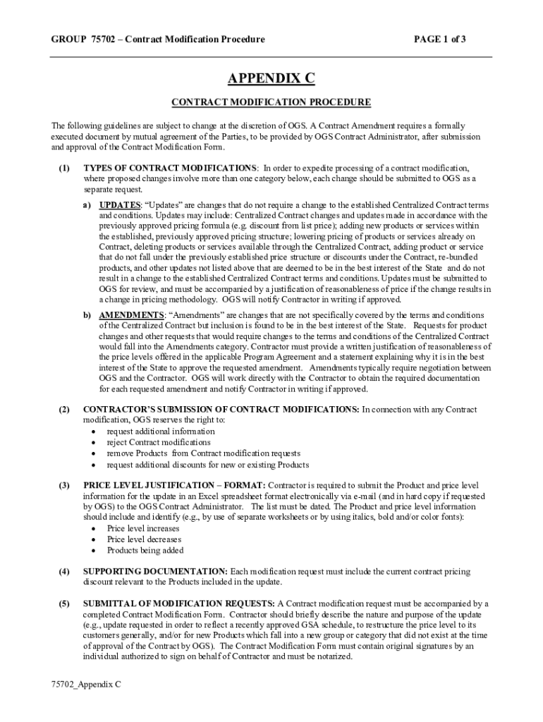 Fillable Online ogs ny Appendix CContract Modification Procedure Sample Clauses Fax Email Print ...