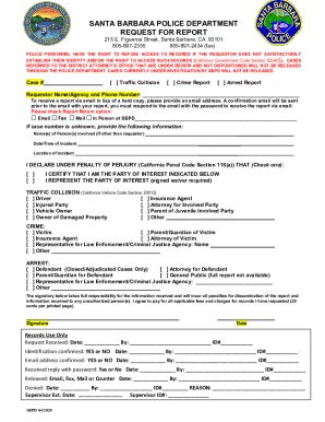 Fillable Online SANTA BARBARA POLICE DEPARTMENT REQUEST FOR REPORT Fax ...