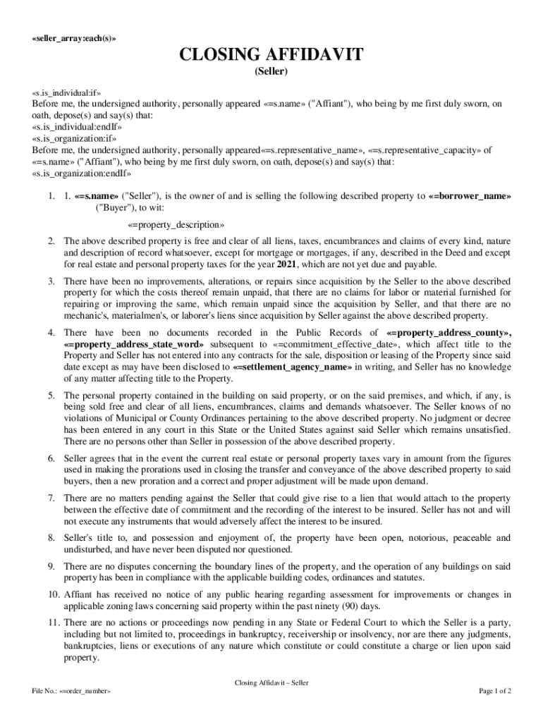 Fillable Online Closing Affidavit Sample ClausesLaw Insider Fax Email ...