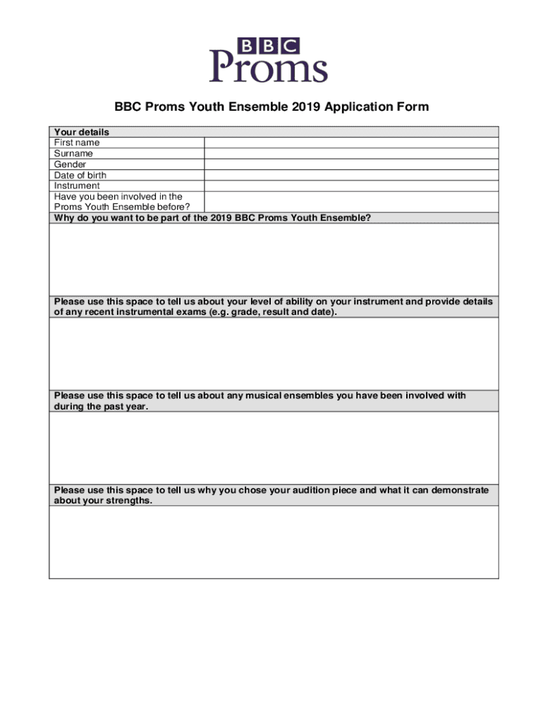 Fillable Online downloads bbc co BBC Proms Youth Ensemble 2019 Application Form - Logo of the ...
