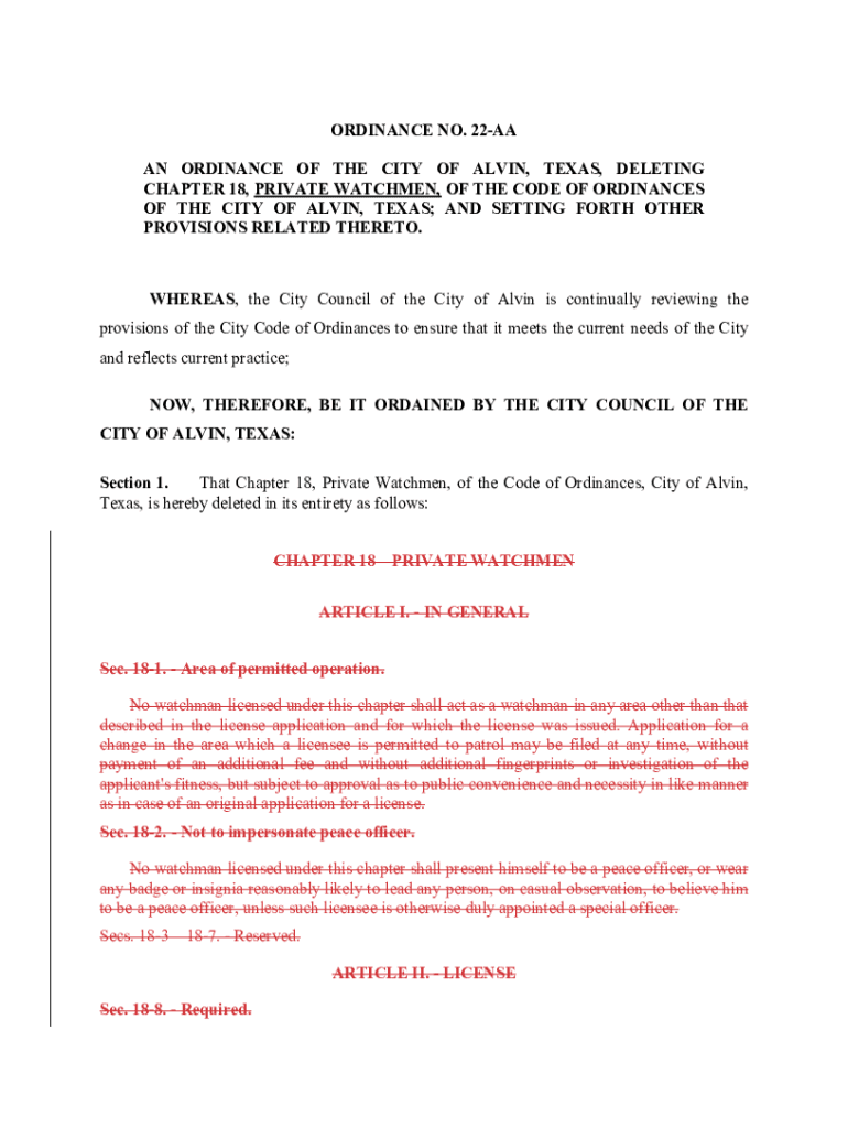 Fillable Online ORDINANCE NO. 22-AA AN ORDINANCE OF THE CITY OF ALVIN ... Fax Email Print ...
