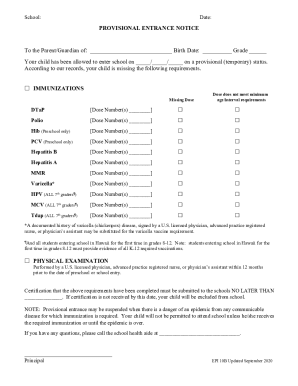 Fillable Online PROVISIONAL ENTRANCE NOTICE - Hawaii Department of Health Fax Email Print ...