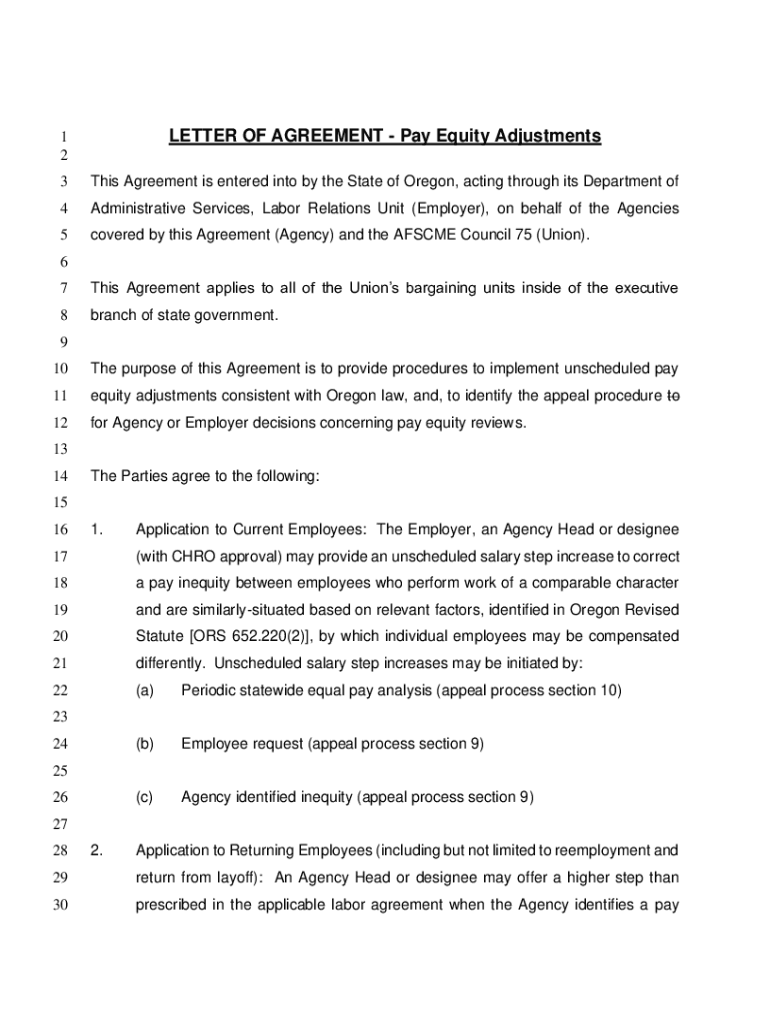 Fillable Online LETTER OF AGREEMENTPAY EQUITY Sample ClausesLaw Insider Fax Email Print - pdfFiller