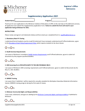 Fillable Online SUPPLEMENTARY ADMISSION FORM AND DIRECT ENTRY ...