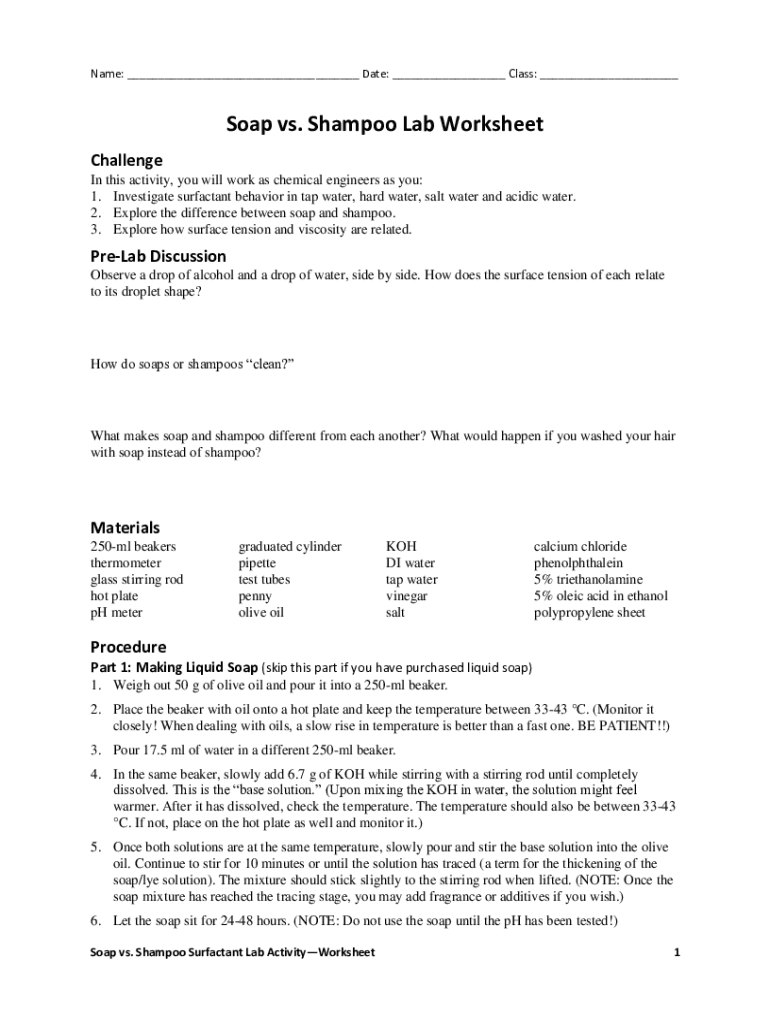 Fillable Online Soap vs. Shampoo Lab Worksheet - Teach Engineering Fax ...
