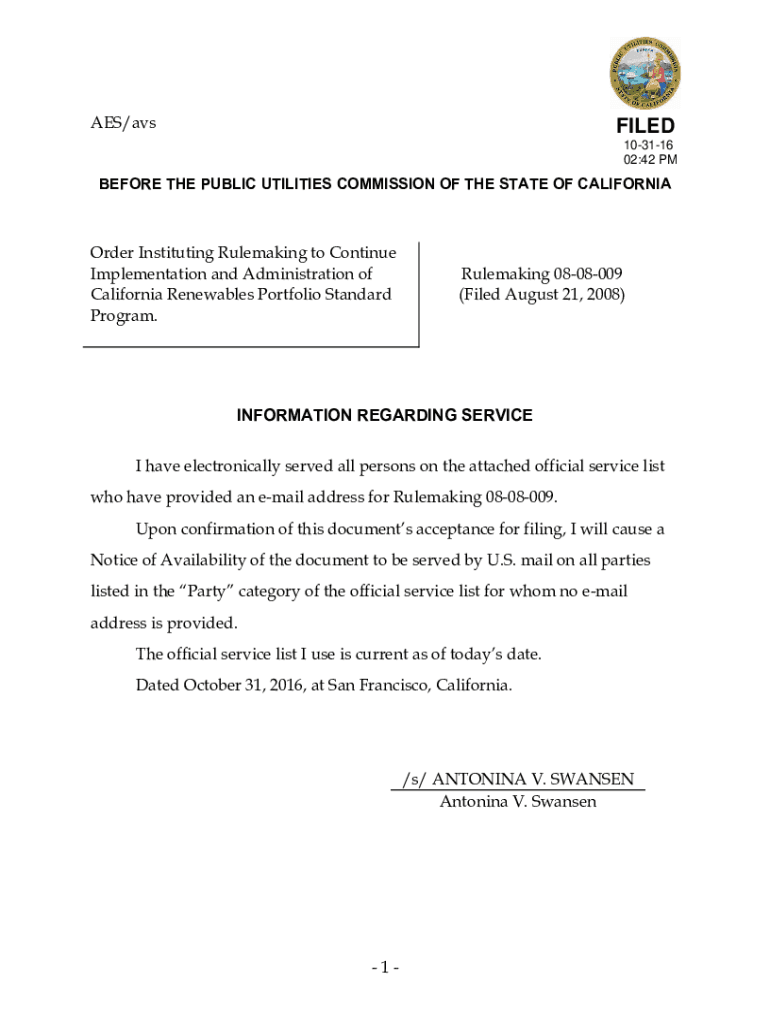 Fillable Online docs cpuc ca - 1 - AES/avs Order Instituting Rulemaking ...