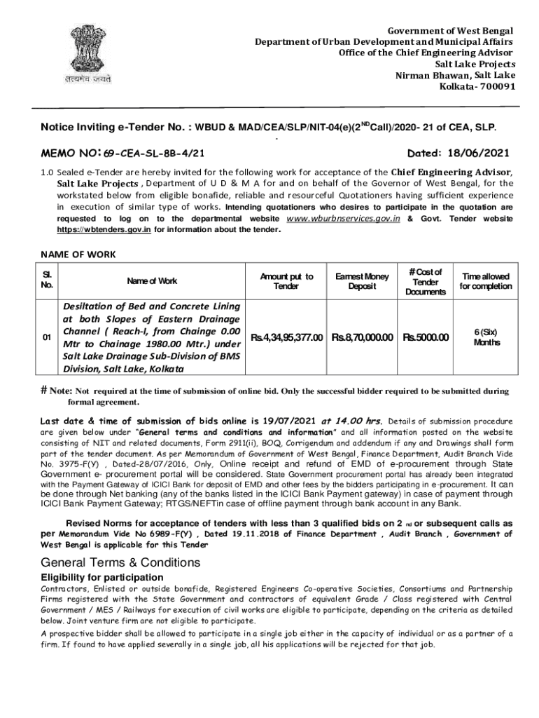 Fillable Online Government of West Bengal Department of Urban ...