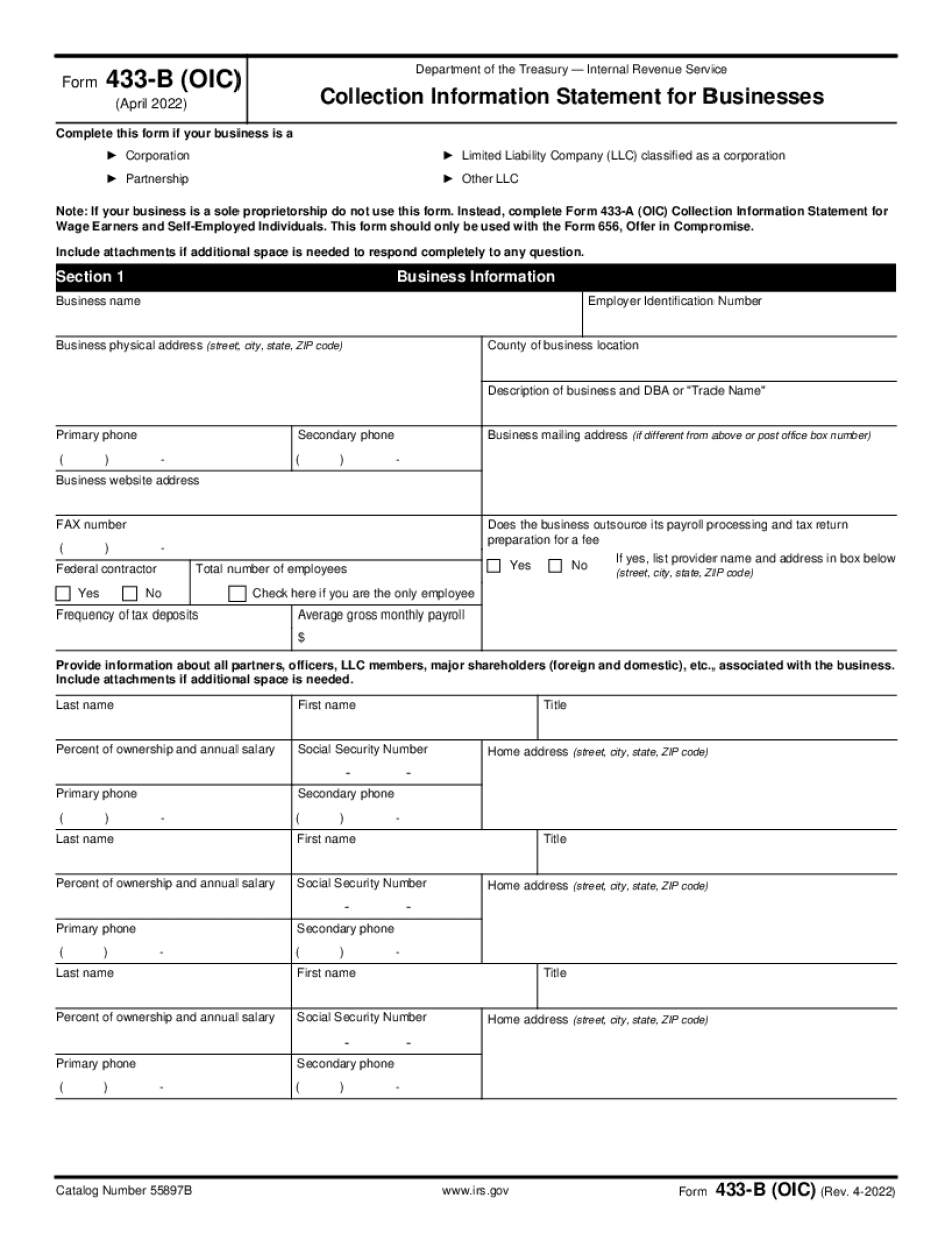 Form 433-B (OIC) - Fill online, Printable, Fillable Blank