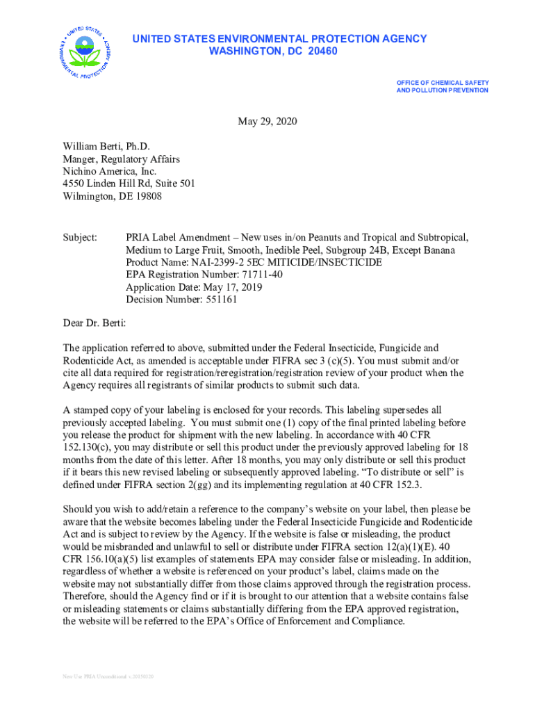 Fillable Online US EPA, Pesticide Product Label, NAI-2399-2 5EC ...