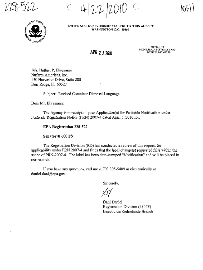 Fillable Online U.S. EPA, Pesticides, Label, SENATOR 600 FS, 4/22/2010 ...