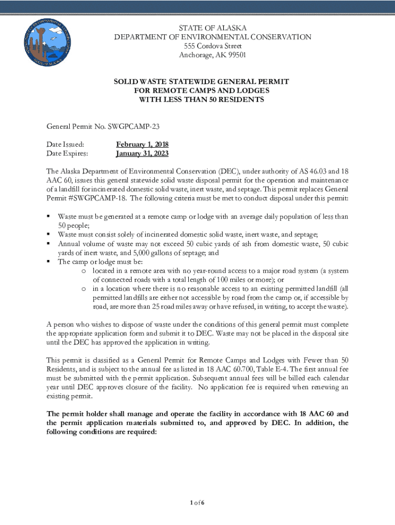 Fillable Online dec alaska solid waste statewide general permit for ...