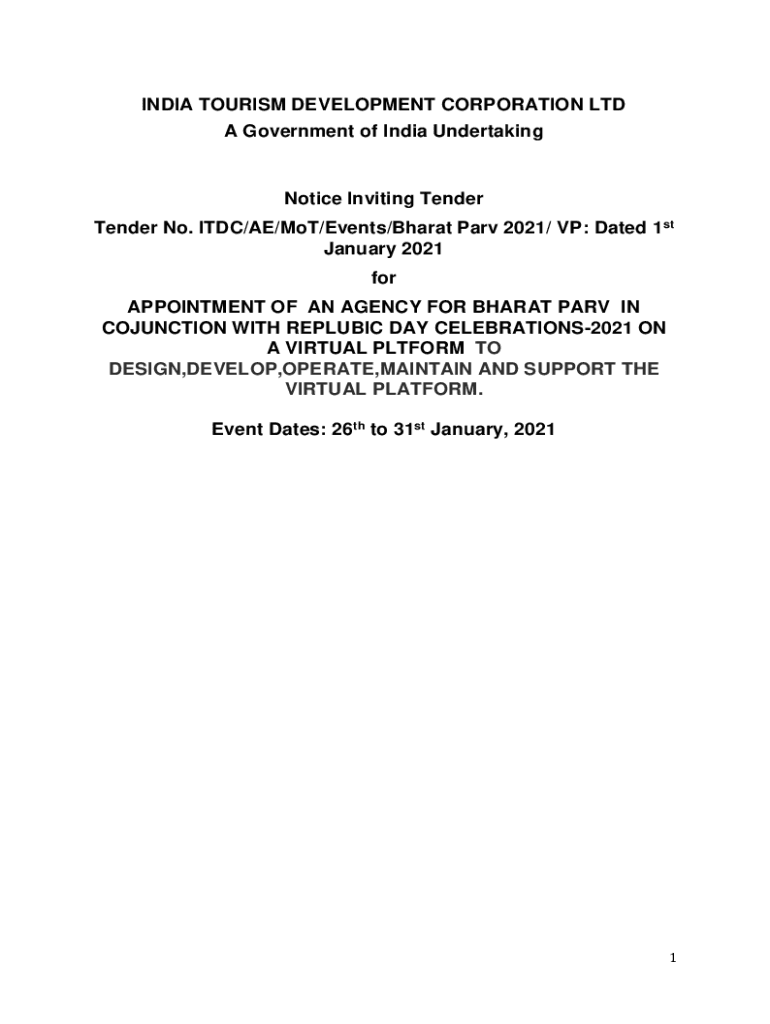 Fillable Online tourism gov India Tourism Development Corporation (ITDC ...