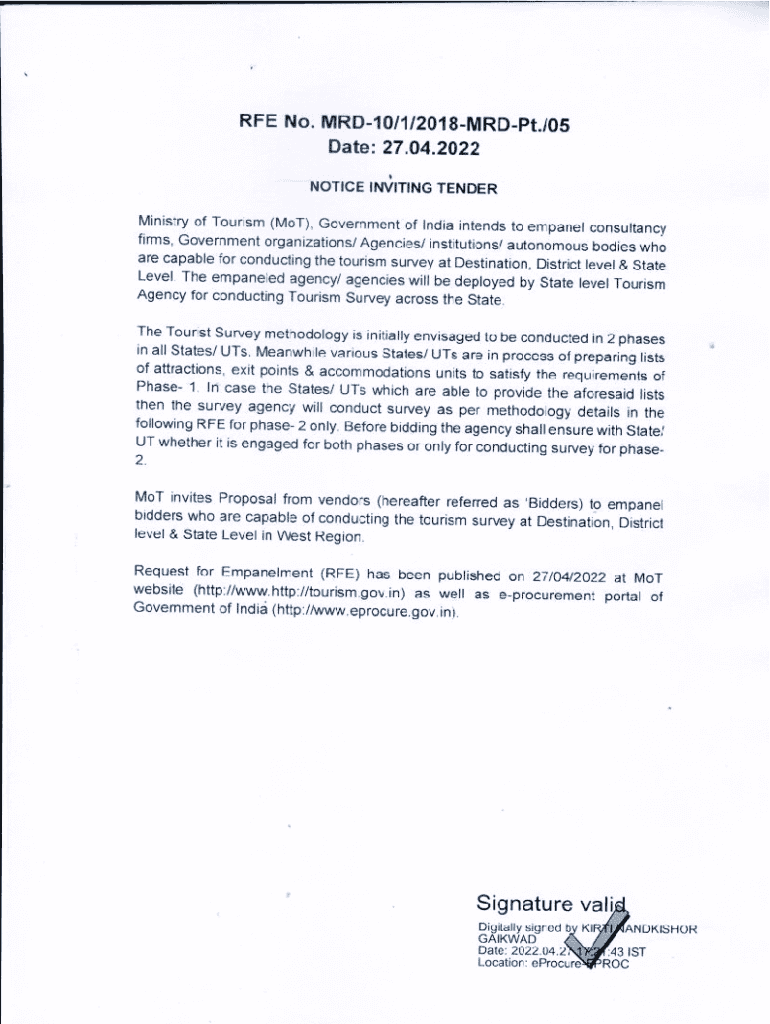 Fillable Online tourism gov Request for Empanelment (RFE) - Ministry of ...