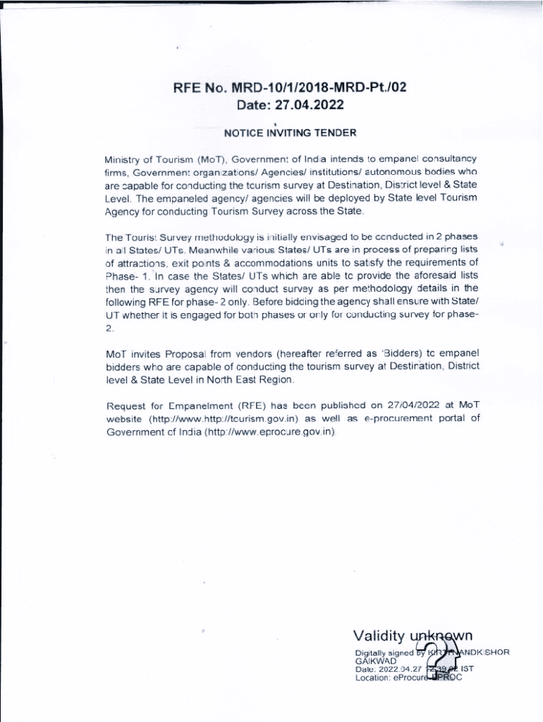 Fillable Online tourism gov Request for Empanelment (RFE) for ...