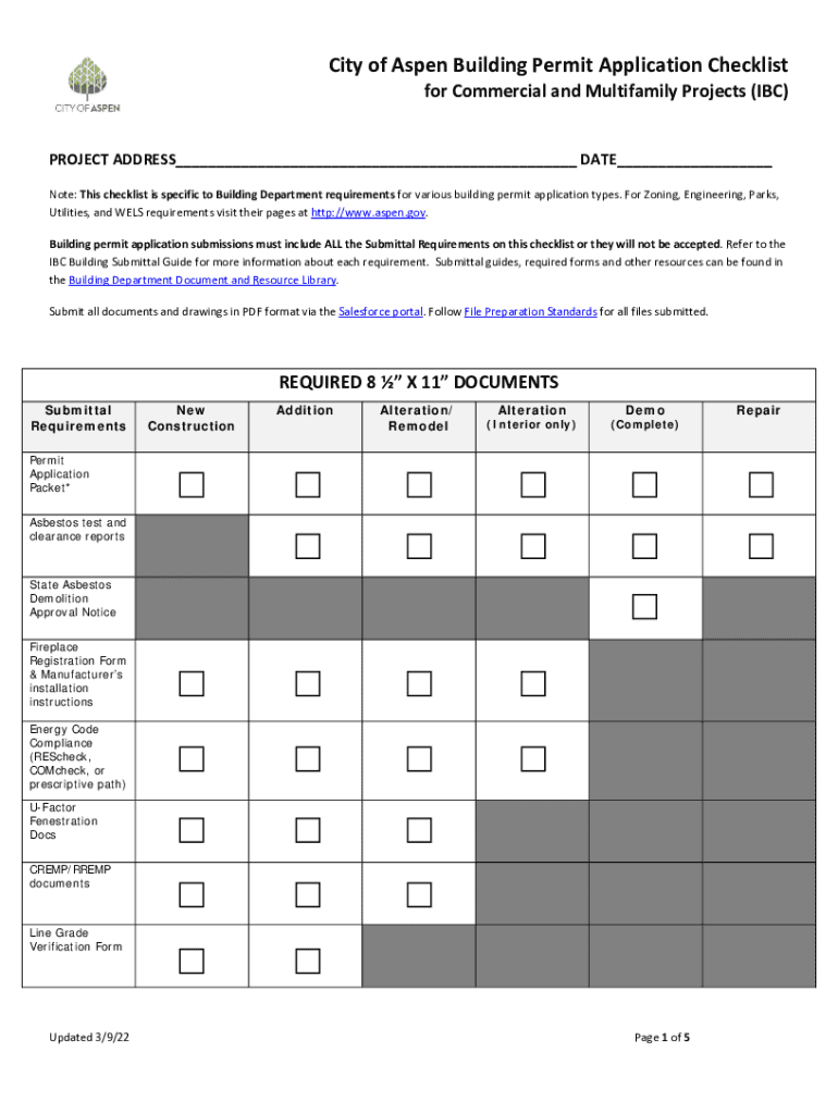 Fillable Online City of Aspen Building Permit Application Checklist Fax ...
