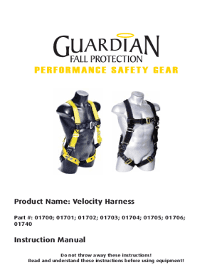 Fillable Online Product Name: Velocity Harness Instruction Manual ...