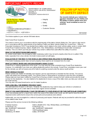 Fillable Online FOLLOW-UP NOTICE OF SAFETY DEFECT - NHTSA Fax Email ...