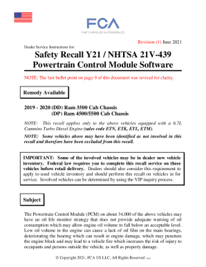 Fillable Online Safety Recall Y21 / NHTSA 21V-439 Powertrain Control ...