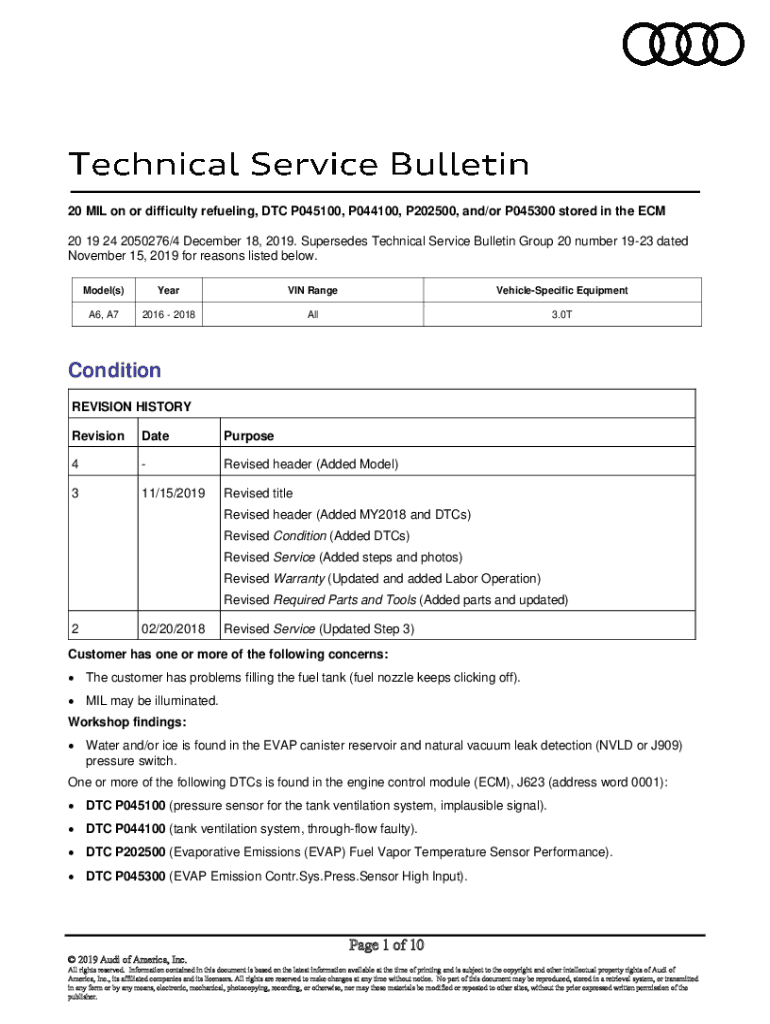 Fillable Online 20-19-24 Audi Technical Service Bulletin - tsbsearch.com Fax Email Print - pdfFiller