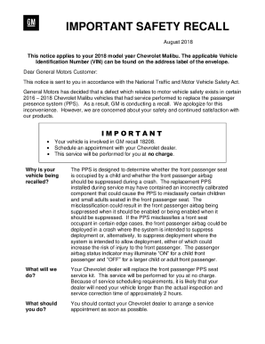 Fillable Online 2018 Vehicle Safety Recall RecapDirect Auto Insurance ...