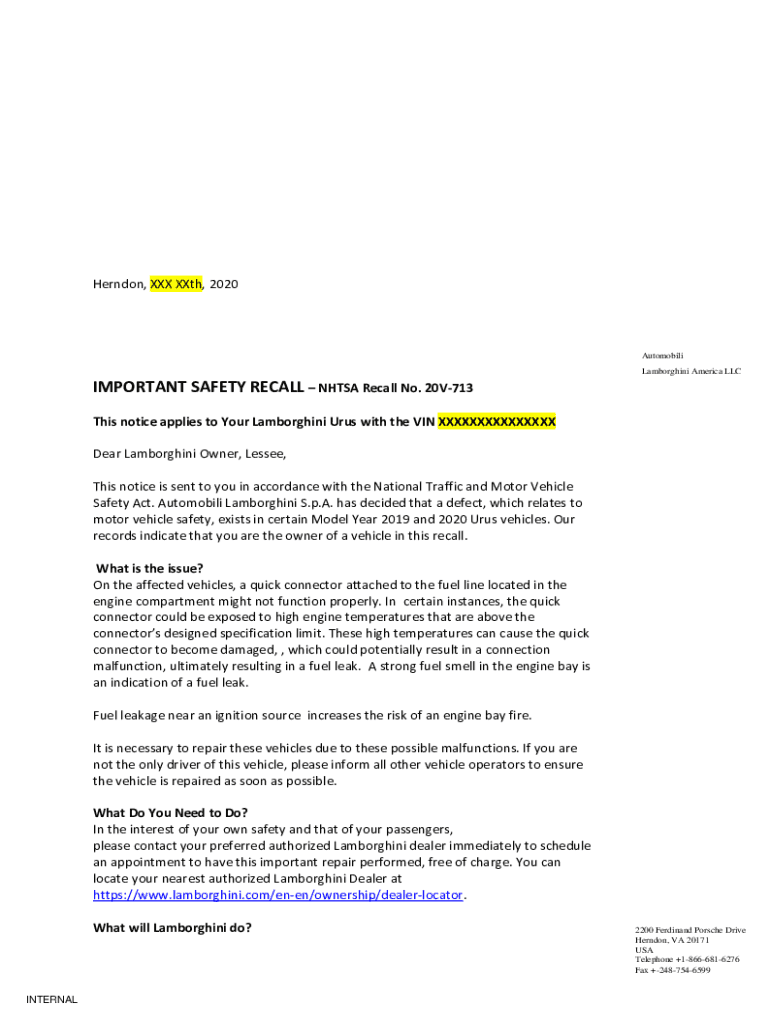 Fillable Online IMPORTANT SAFETY RECALLRecall No. 17V-073 EVAP system Your ... Fax Email Print ...