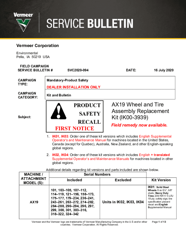 Fillable Online AX19 Wheel and Tire Assembly Replacement Kit (IK00-3939 ...