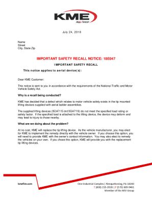 Fillable Online IMPORTANT SAFETY RECALL NOTICE: 18E047 - NHTSA Fax ...