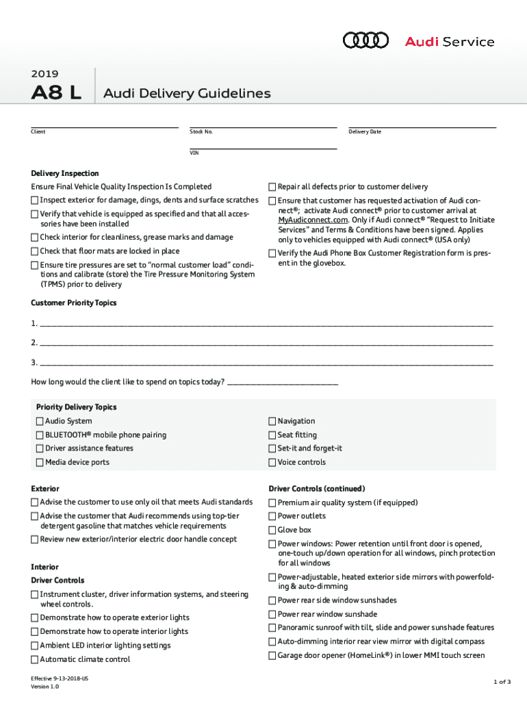 Fillable Online A8 L Audi Delivery Guidelines - NHTSA Fax Email Print ...