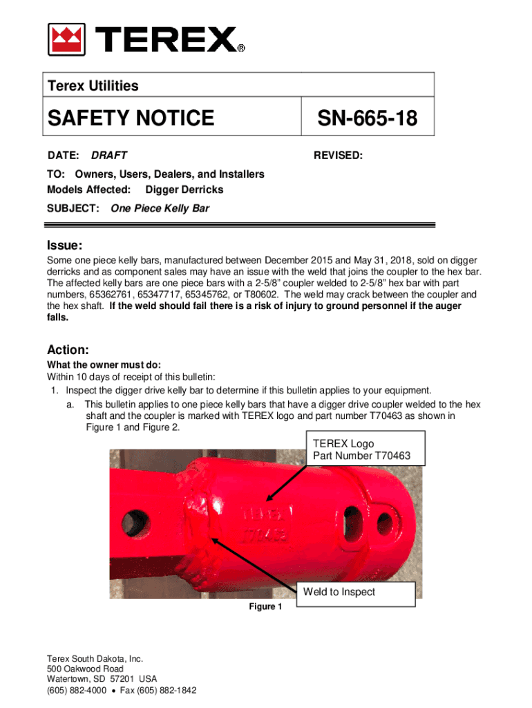 Fillable Online Terex Utilities - SAFETY NOTICE SN-665-18 - NHTSA Fax Email Print - pdfFiller