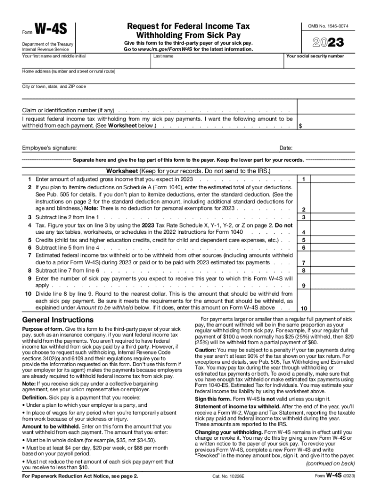 Fillable Online 2023 Form W-4S. Request for Federal Income Tax ...