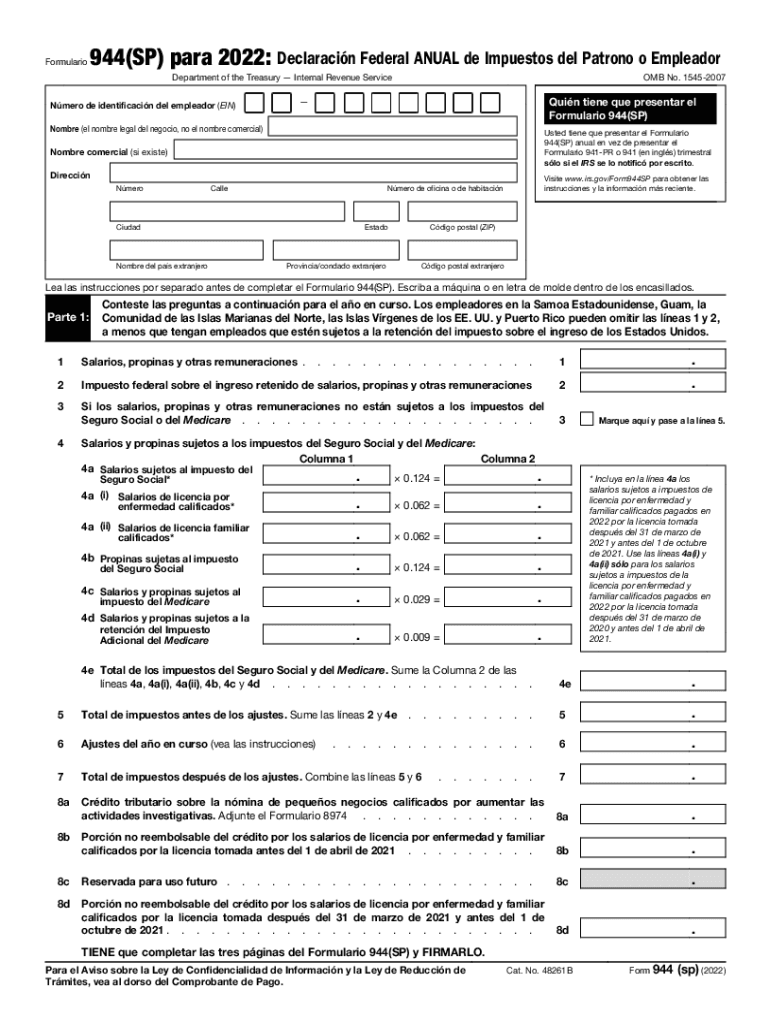 2022 Form IRS 944 (SP) Fill Online, Printable, Fillable, Blank - pdfFiller