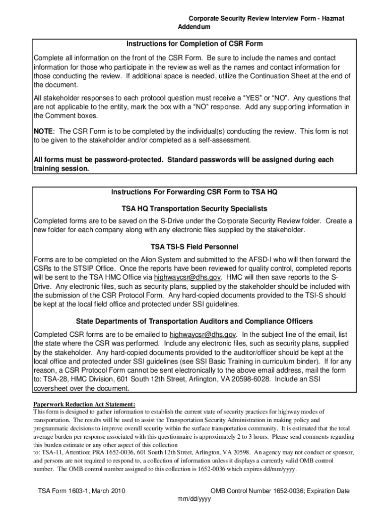 Fillable Online Instructions for Completion of CSR Form Complete all ...