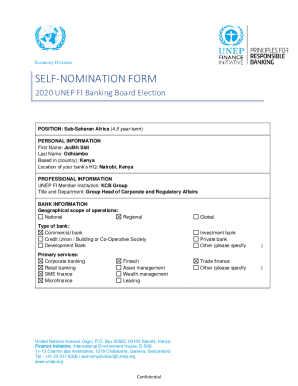 Fillable Online Economy Division SELF-NOMINATION FORM - unepfi.org Fax ...