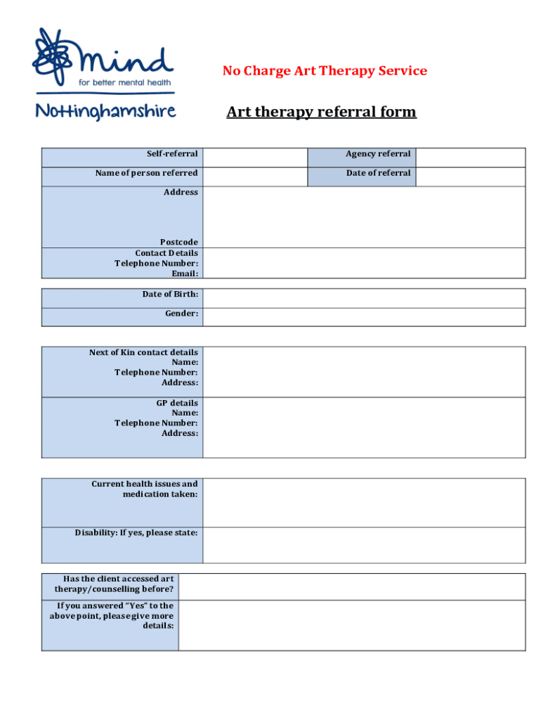 Fillable Online Art Therapy - Nottinghamshire MindArt Therapy - Nottinghamshire MindArt Therapy ...