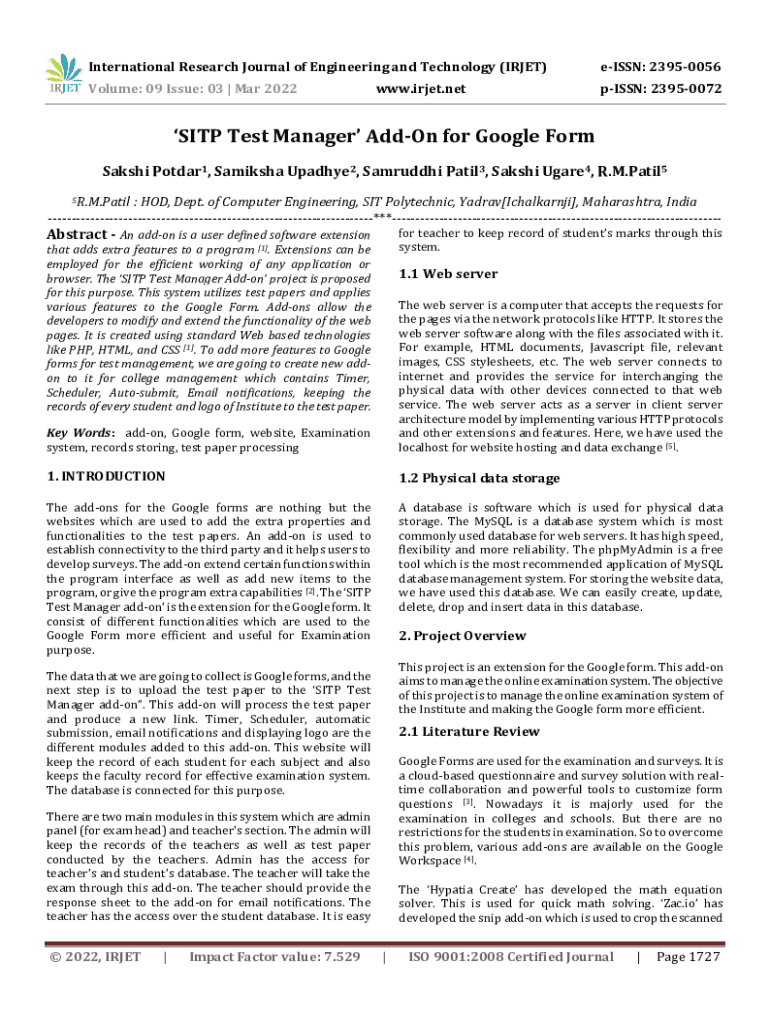 Fillable Online 'SITP Test Manager' Add-On for Google Form - IRJET Fax ...
