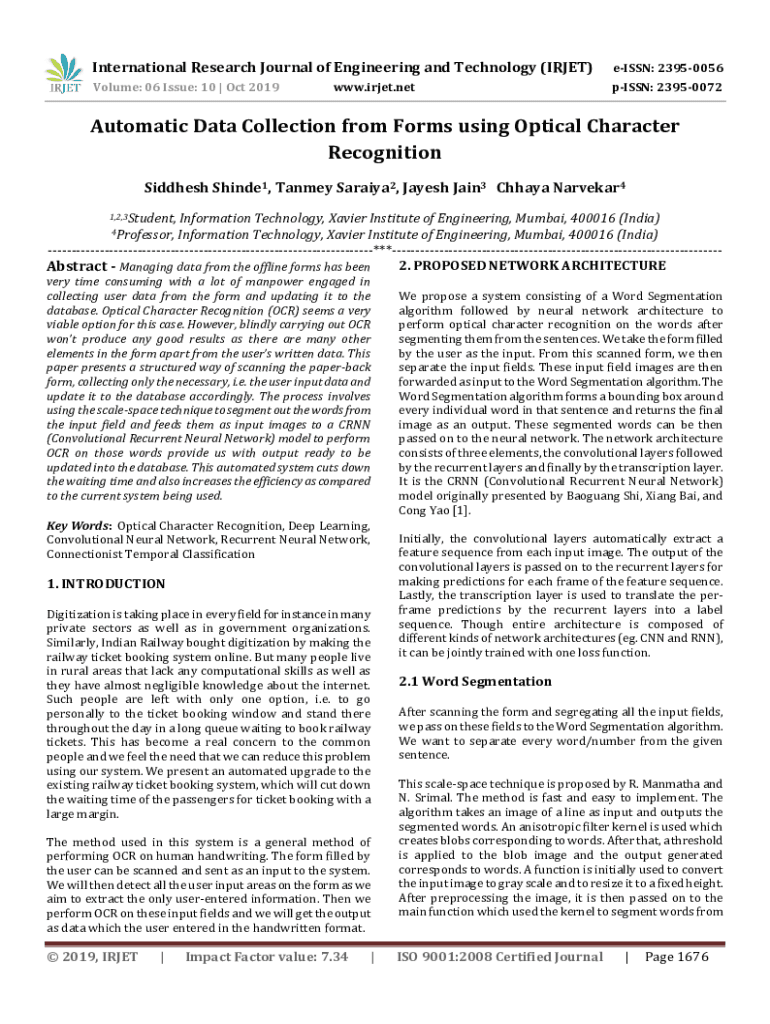 Fillable Online Automatic Data Collection From Forms Using Optical Character Fax Email Print 
