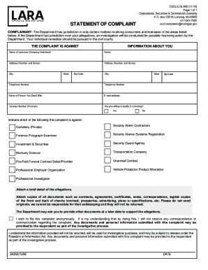 Fillable Online STATEMENT OF COMPLAINT. STATEMENT OF COMPLAINT Fax Email Print - pdfFiller