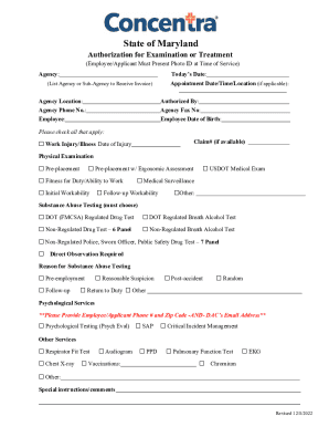 Fillable Online dbm maryland Authorization for Examination or Treatment ...