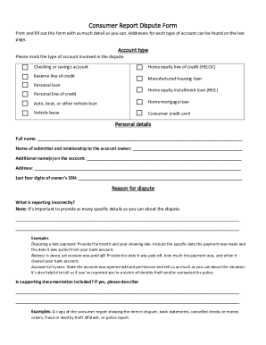 Fillable Online Credit Report Dispute FormFill Out Printable PDF Forms ...