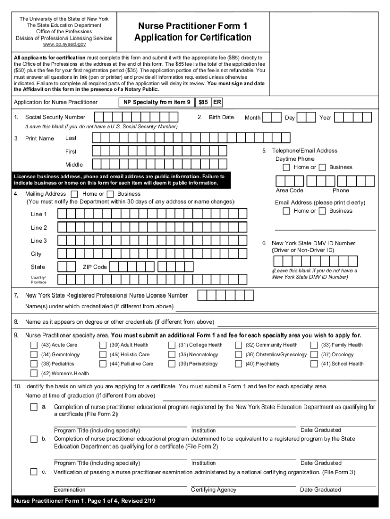 Fillable Online Nurse Practitioner Form 1. Application for Licensure ...