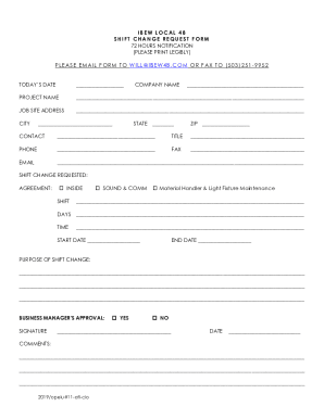 Fillable Online Shift Change Request FormIBEW Local 48 Fax Email Print ...
