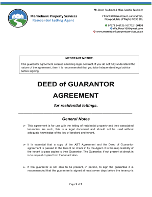 Fillable Online DEED of GUARANTOR AGREEMENT Fax Email Print - pdfFiller