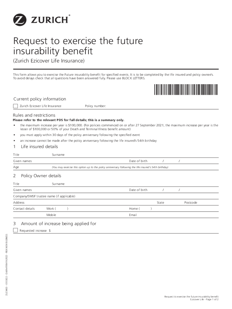 Fillable Online Life Insurance documents, forms and updates - Zurich ...