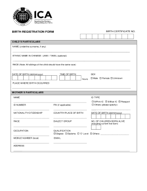 Fillable Online BIRTH REGISTRATION FORM BIRTH CERTIFICATE NO. Fax Email ...