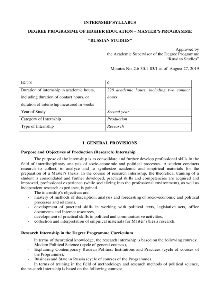 Fillable Online internship syllabus - Fax Email Print - pdfFiller