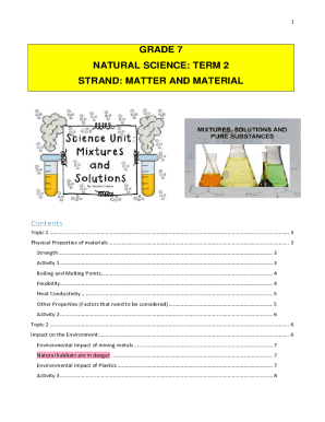 Fillable Online GRADE 7 NATURAL SCIENCE: TERM 2 STRAND: MATTER AND ...